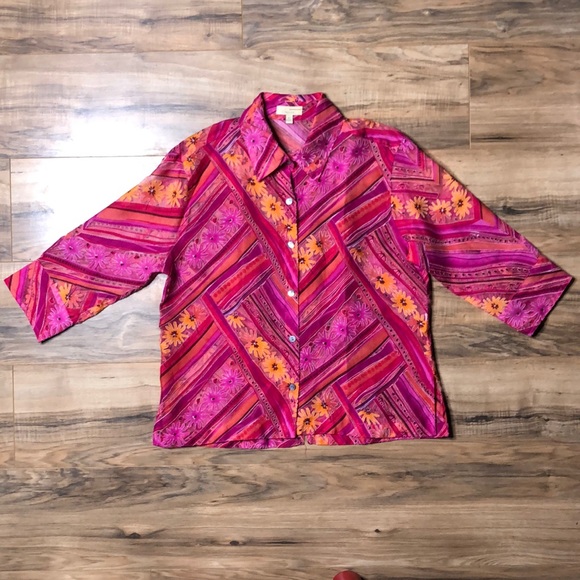 Choices | Tops | Choices 7s Inspired Boho Art To Wear Sheer Floral ...